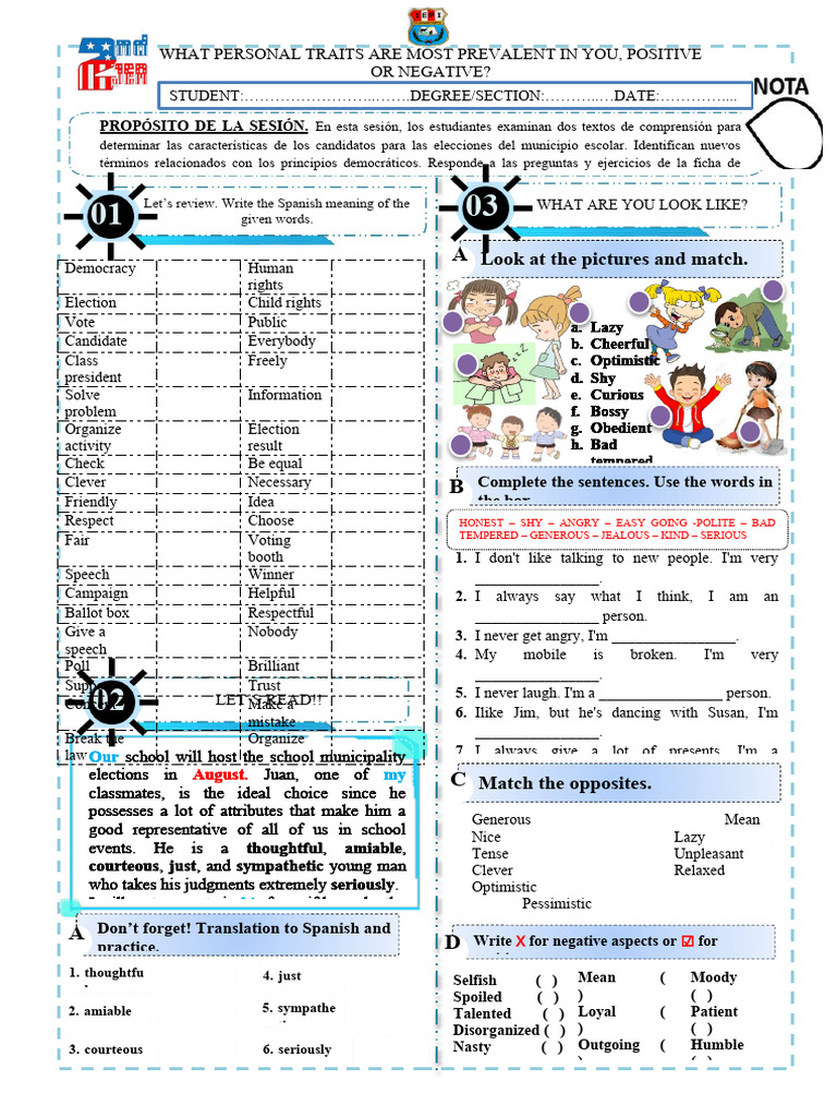 Ficha1 - 2° - Semana1 - Unid5 - Jer - What Personal Traits Are Most Prevalent in You, Positive ...