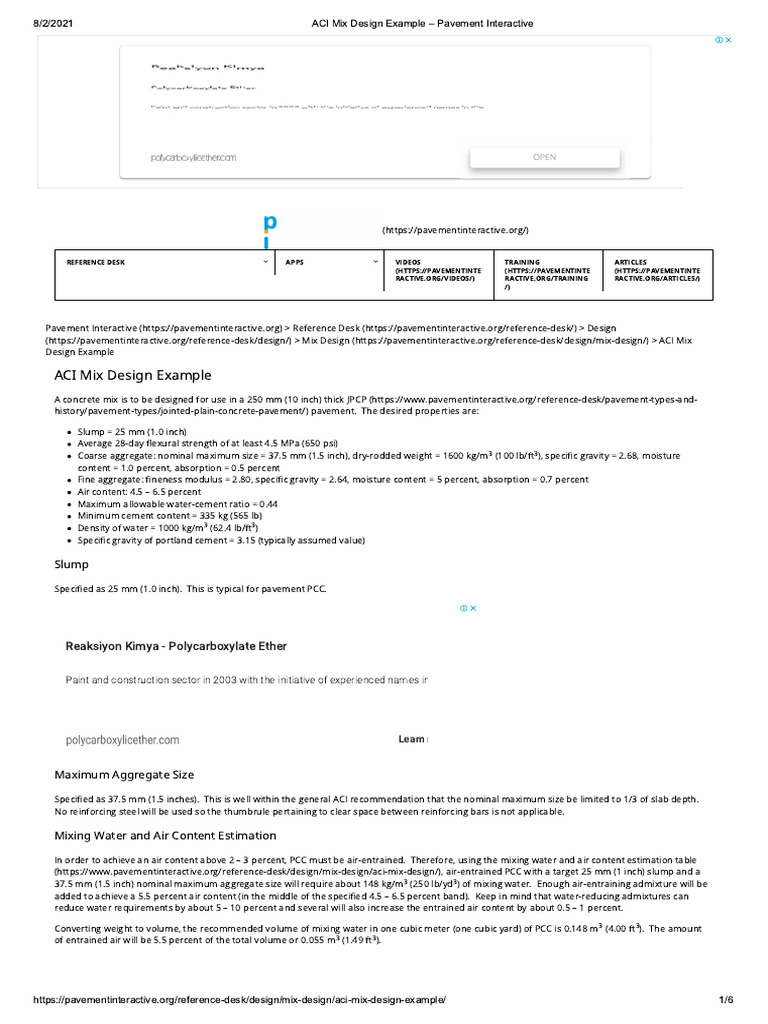 www.ACI Mix Design Example – Pavement Interactive | PDF