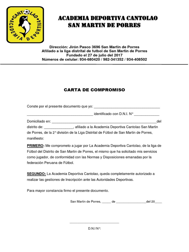 Carta de Compromiso Liga | PDF