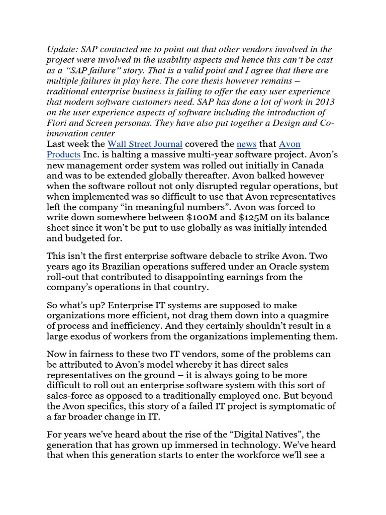 Avon Failure Story | PDF | Usability | Software