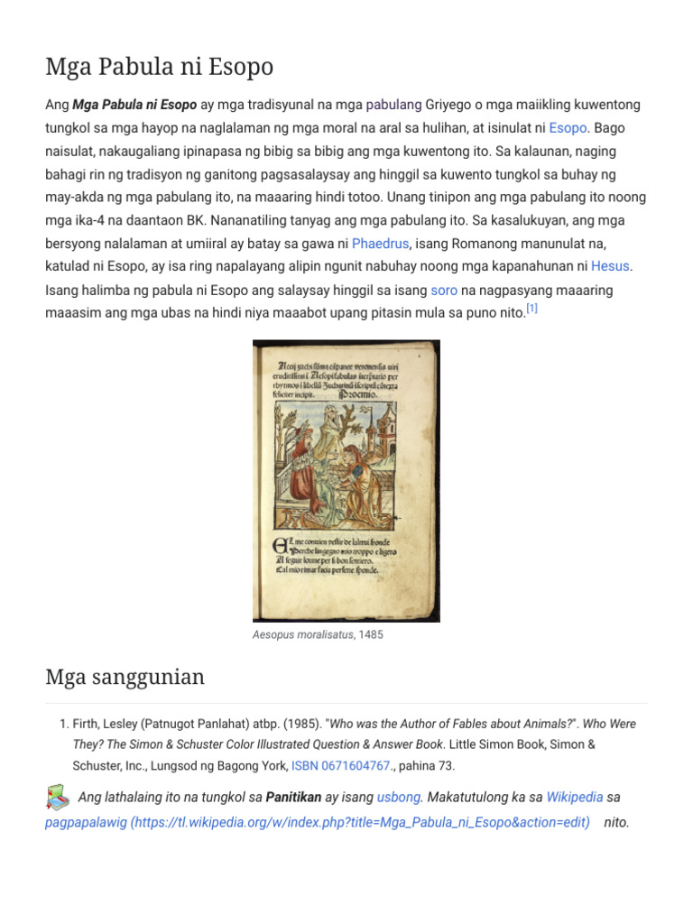 Mga Pabula Ni Esopo - Wikipedia, Ang Malayang Ensiklopedya | PDF