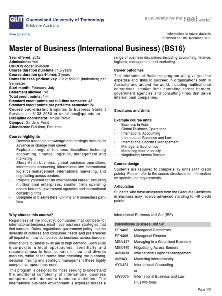 Preparing Global Citizens: An Overview of the Master of Business ...