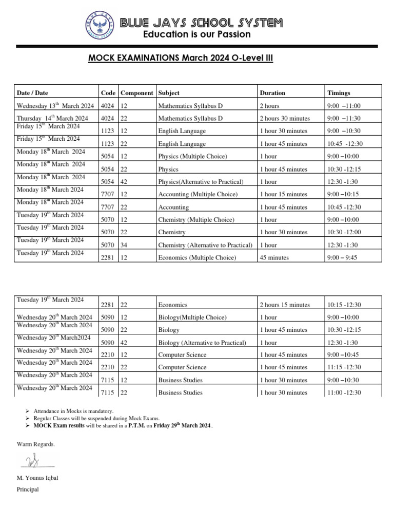 MOCK Timetable O-Level III March 2024 | PDF | Qualifications