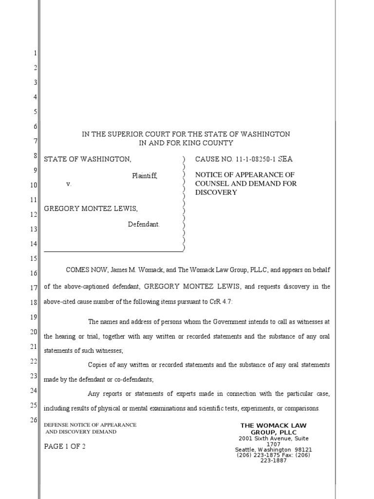 Request for Discovery Materials in State of Washington v. Gregory ...