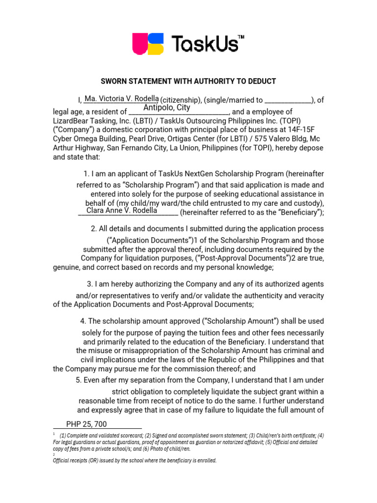 2023 NextGen Scholarship Sworn Statement With ATD (1) | PDF | Government | Justice