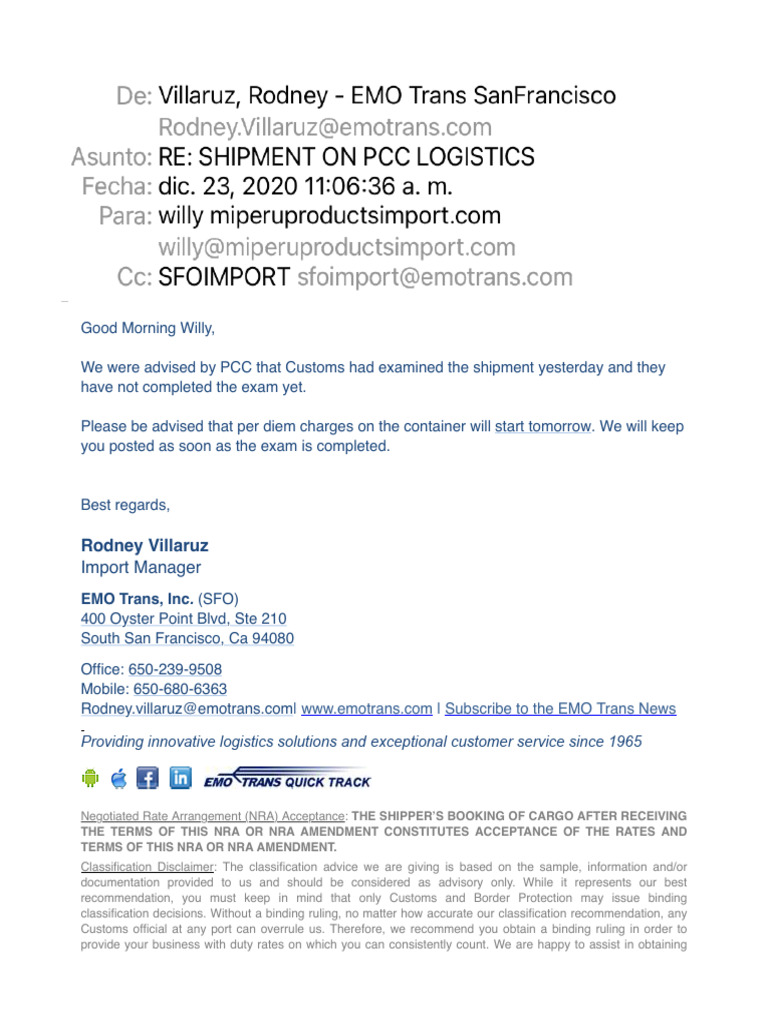 PCC Logistics Shipment Update | PDF | Cargo | Freight Transport