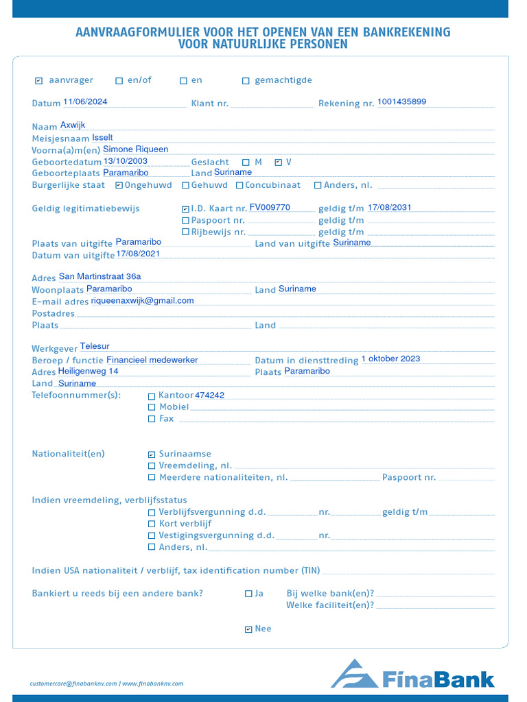 Rekening Openen Natuurlijke Personen | PDF