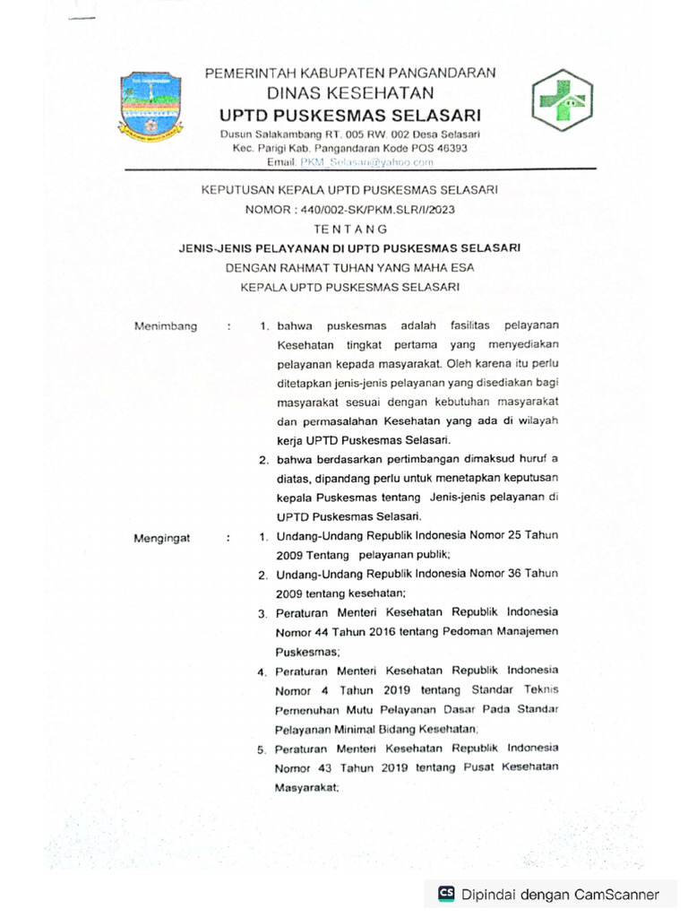 SK Jenis-Jenis Pelayanan | PDF