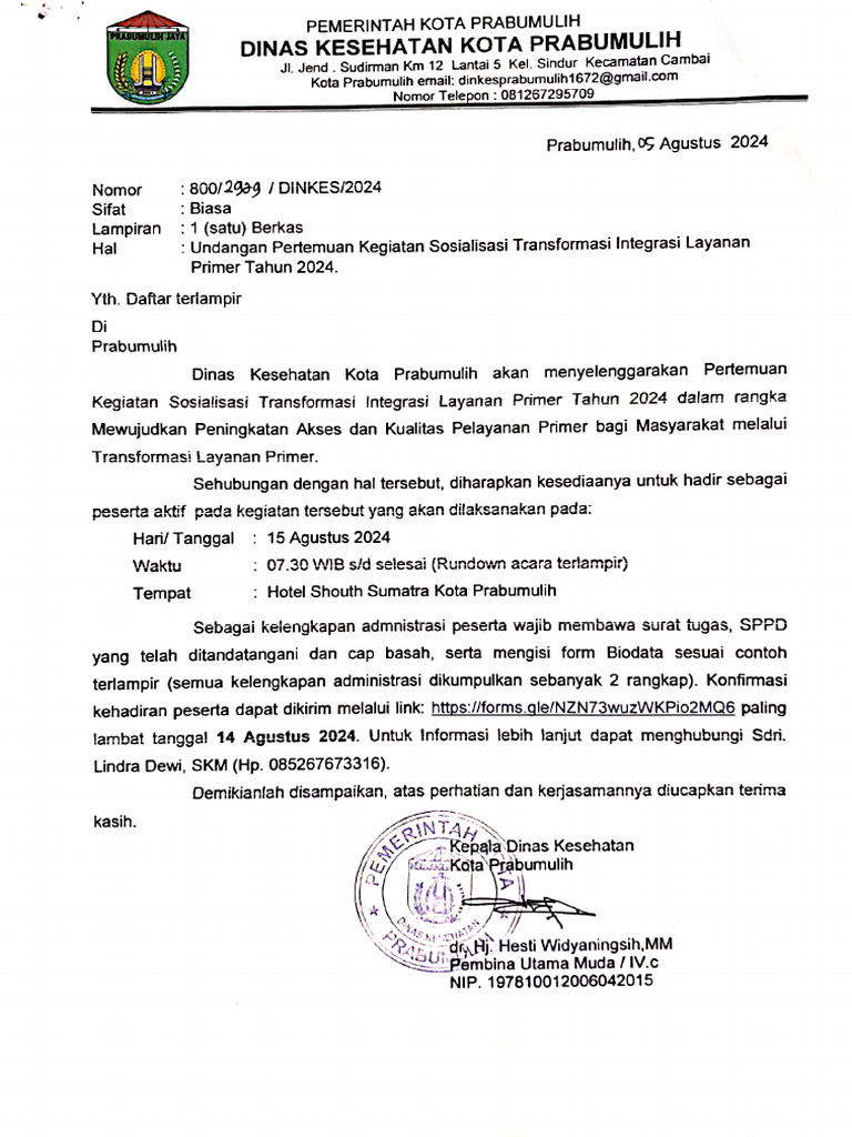 Undangan Pertemuan Keg Sosialisasi Transformasi Ilp Tahun 2024 Peserta ...