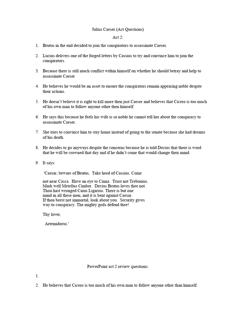 Julius Caeser (Act Questions) | PDF | Julius Caesar | Ancient Romans