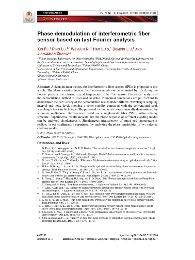 Phase Demodulation of Interferometric Fiber | PDF | Spectral Density | Interferometry