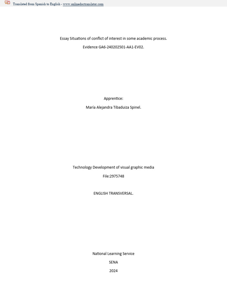 Ensayo Situaciones de Conflicto de Interés en Algún Proceso Académico INGLES. 1 | PDF ...