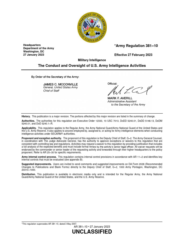 Army Regulation 381-10 Overview | PDF | United States Department Of ...