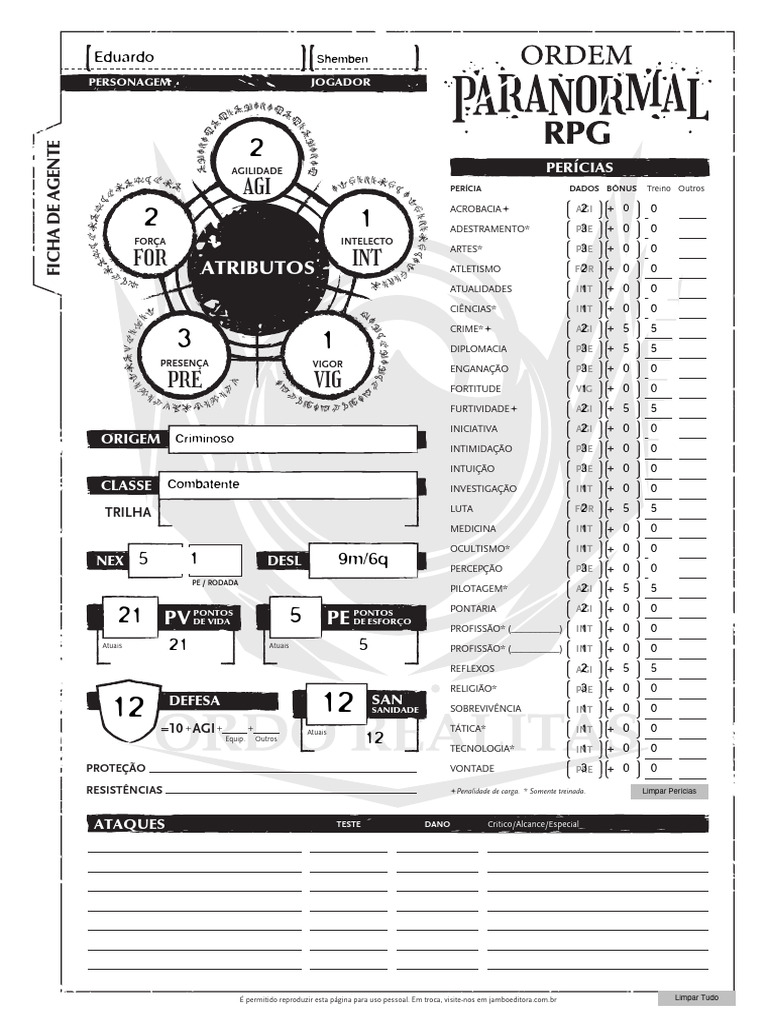 Ficha Do RPG DO | PDF