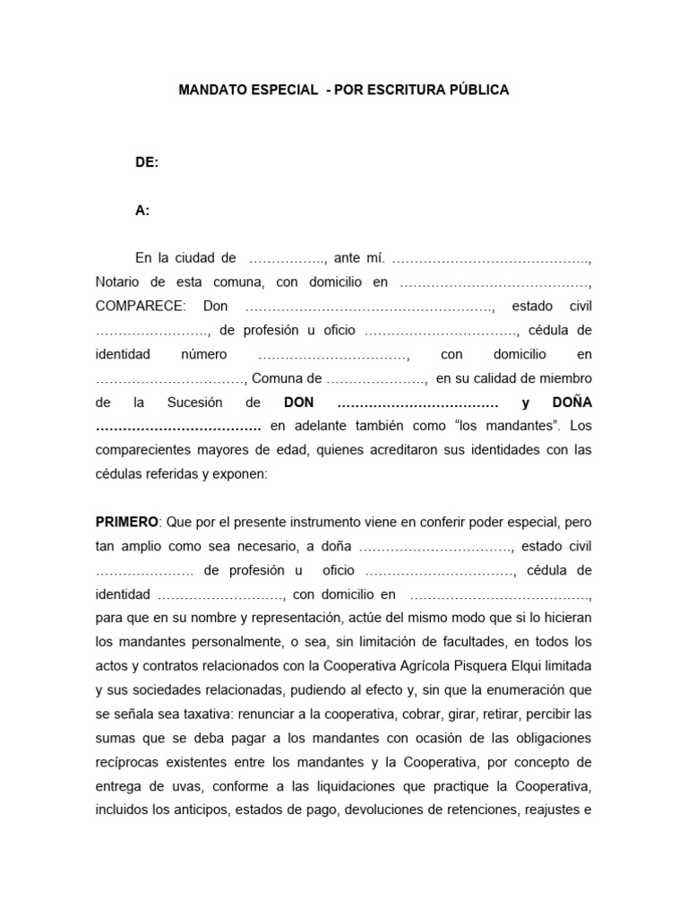 Formato Mandato Especial Capel Ambos Conyuge (Por Escritura Pública ...