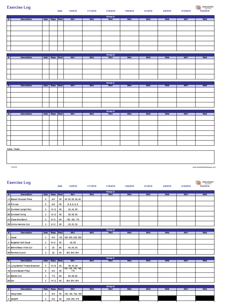 8 WK Workout Log | PDF | Management Of Obesity | Weight