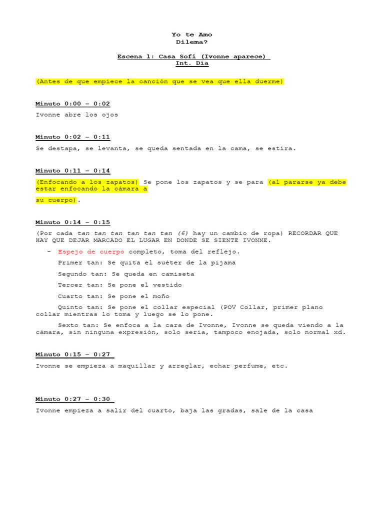 Guion Videoclip Yo Te Amo | PDF | Músicos
