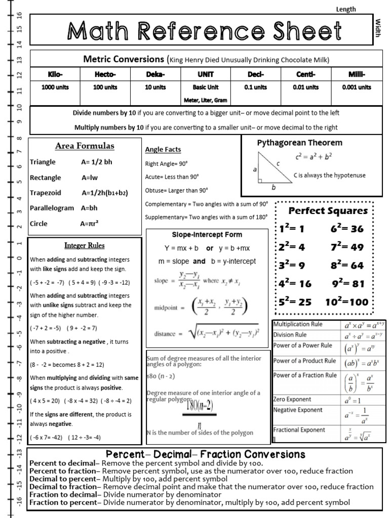 Metric Conversions (: Area Formulas Pythagorean Theorem | PDF ...