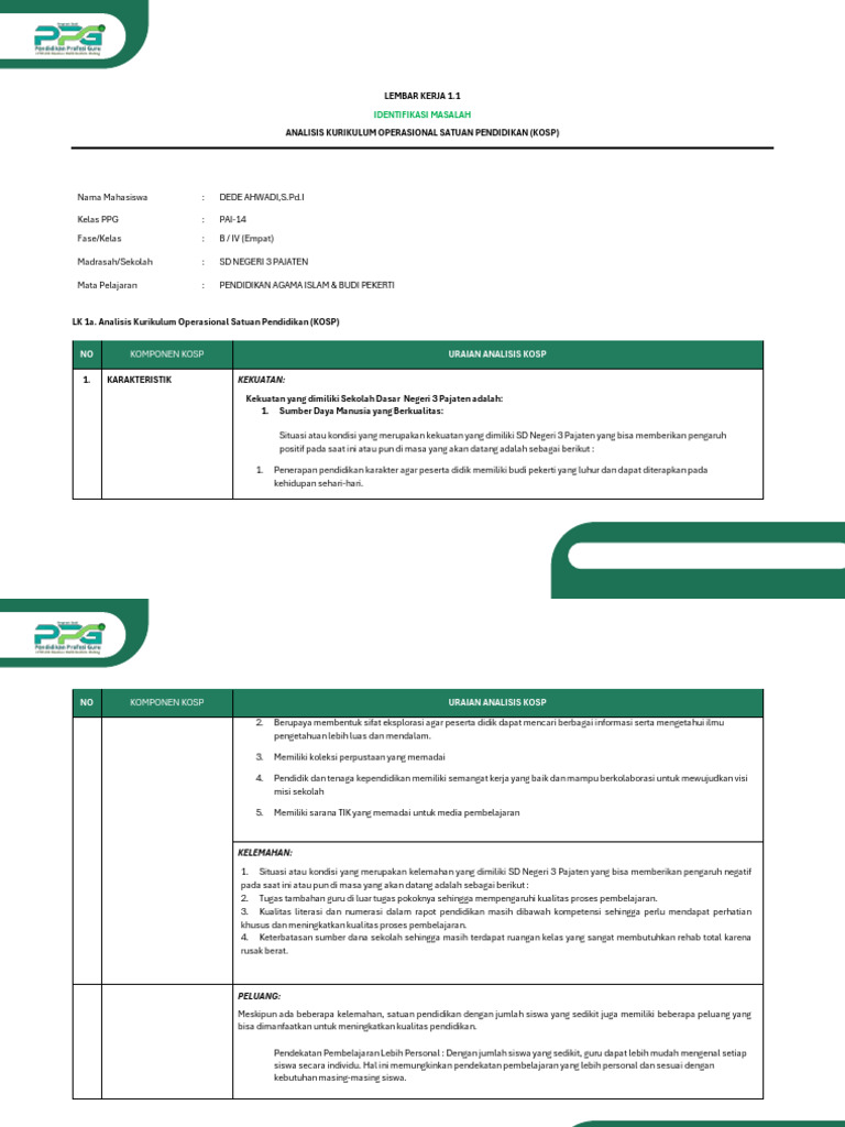 LK 1 - Analisis KOSP, CP, TP, ATP -K1- Dede Ahwadi Jadi | PDF