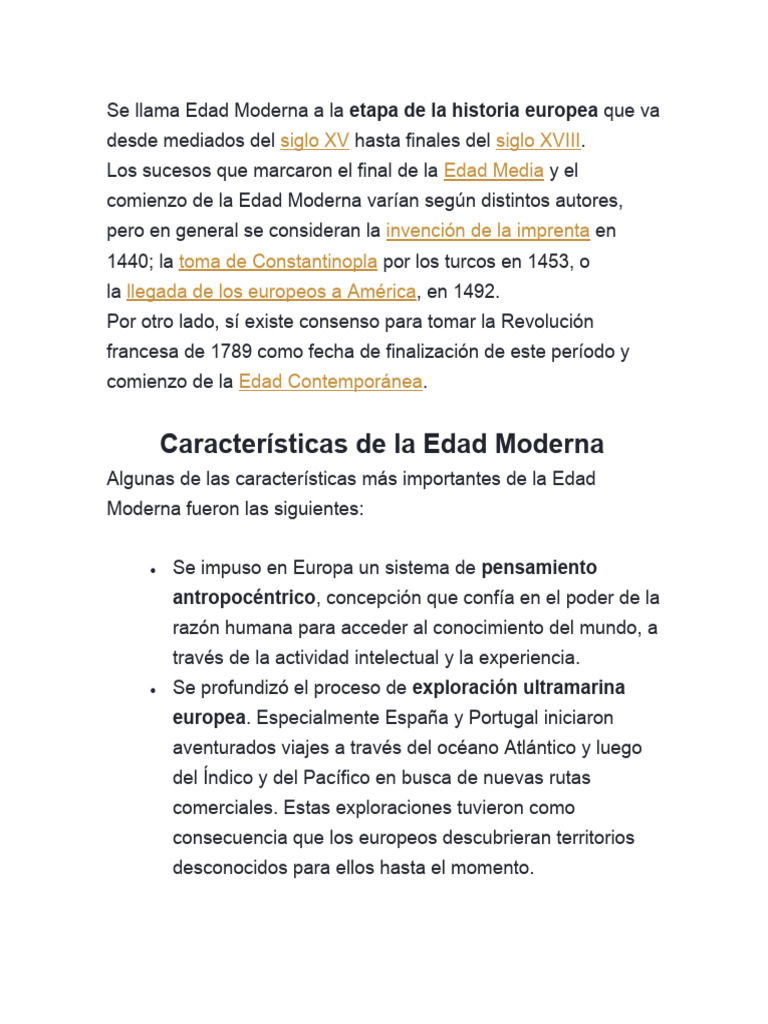 Edad Moderna Resumen | PDF | Período moderno temprano | Europa