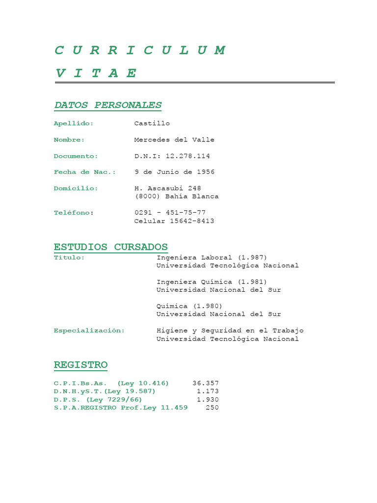 Curriculum Vitae: Datos Personales | PDF