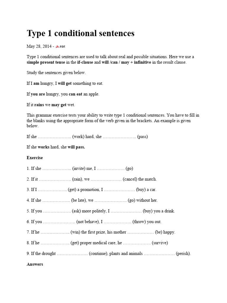 Type 1 Conditional Sentences | PDF | Syntax | Language Mechanics