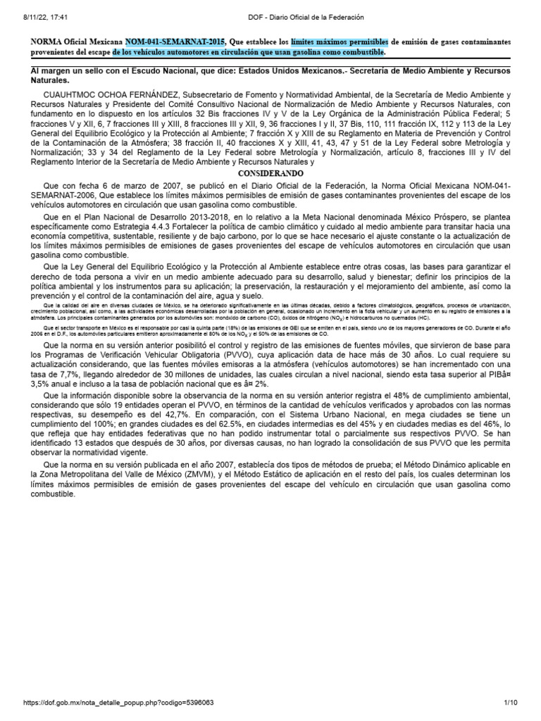 Norma NOM 041 SEMARNAT 2015 | PDF | Dióxido de carbono | La ...