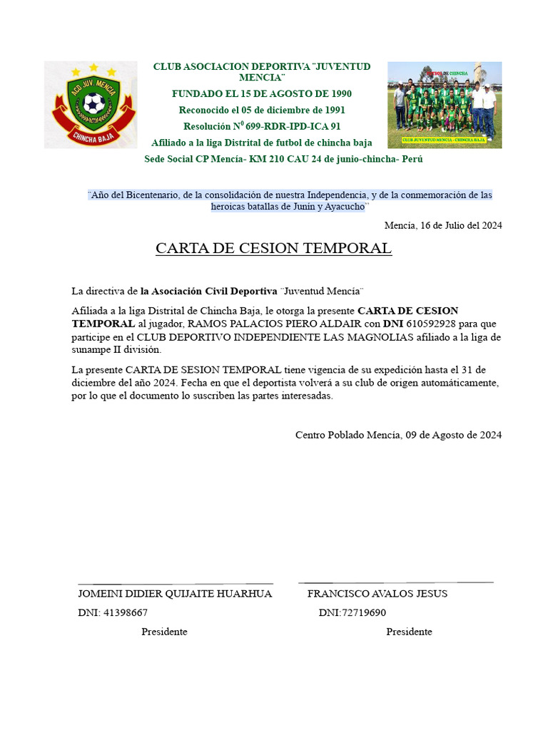 Cesion Temporal Piero | PDF