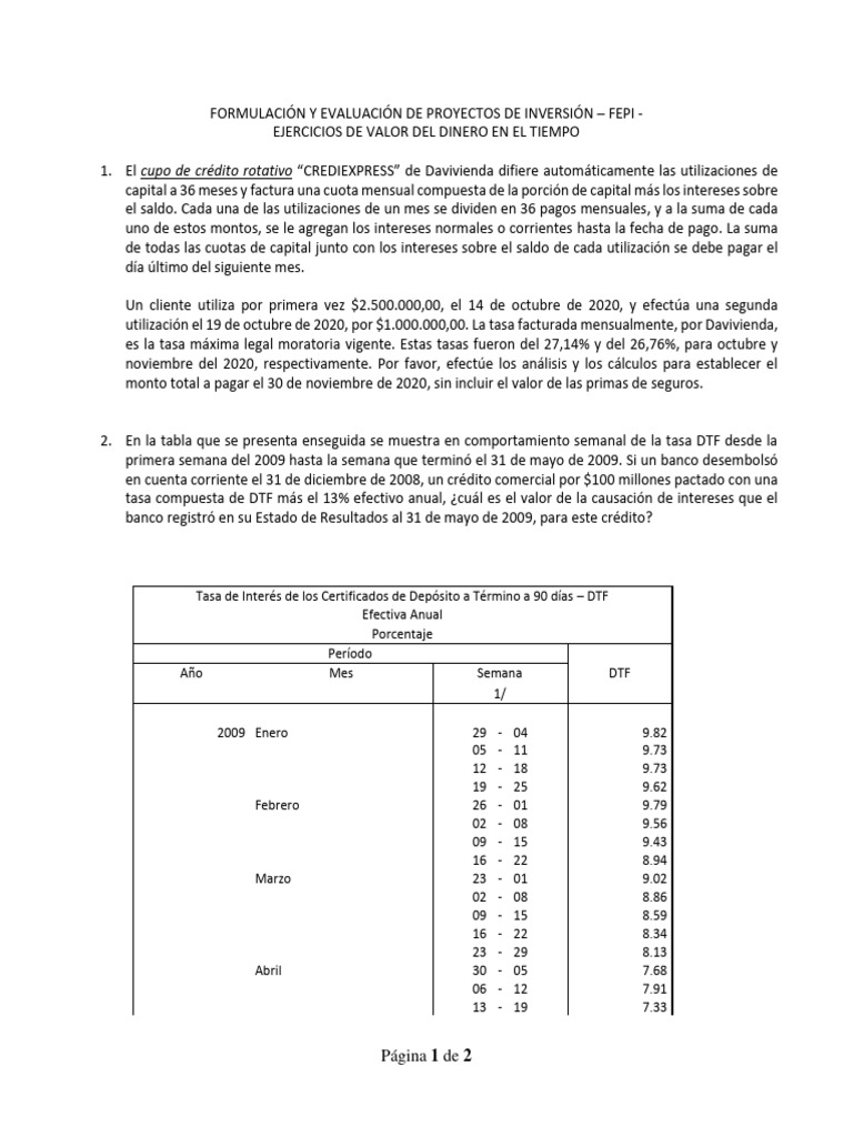 Enunciado - Ejercicios VDT | PDF | Interés | Crédito