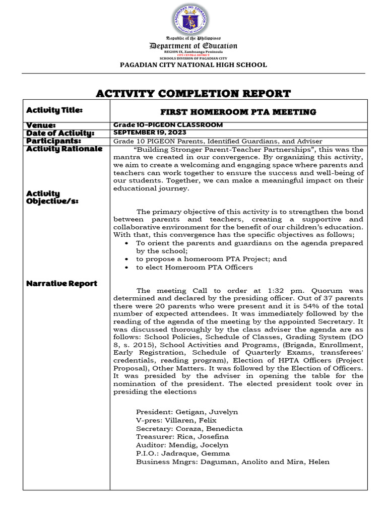 SAMPLE-ACTIVITY-COMPLETION-REPORT | PDF