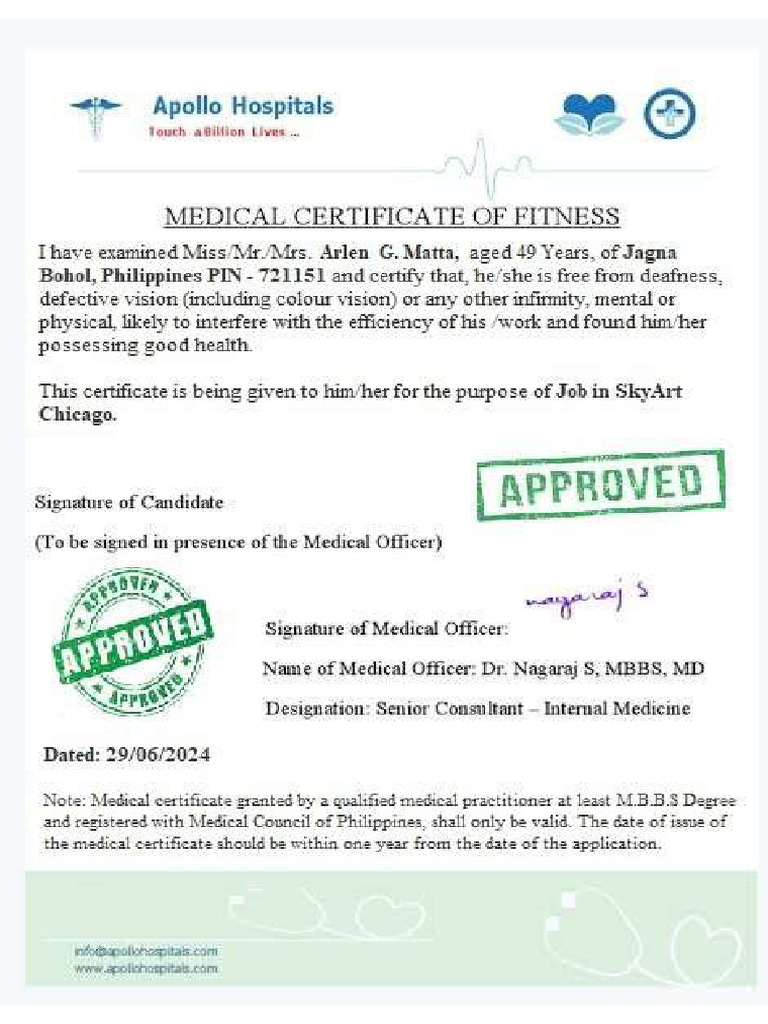 Medical Certification | PDF