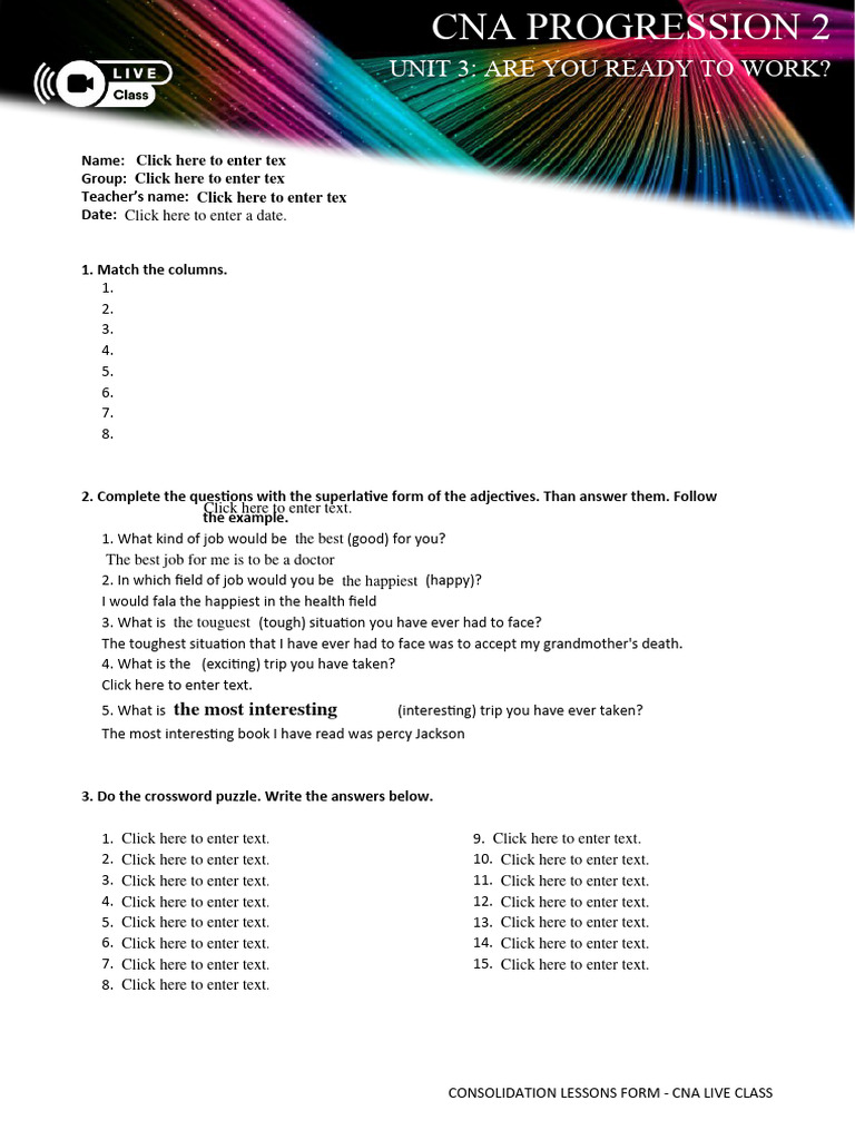CNA Live Class - Intermediate 2 - CNA Progression 2 - Activity Book ...