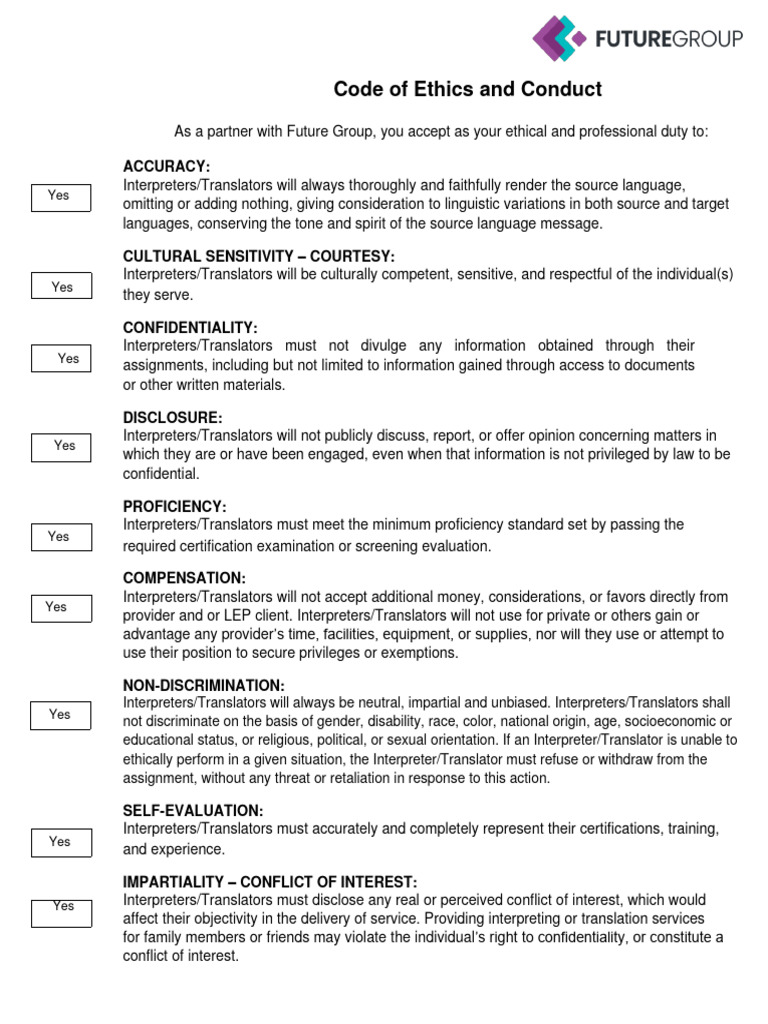 Code of Ethics for Interpreters/Translators | PDF | Language ...