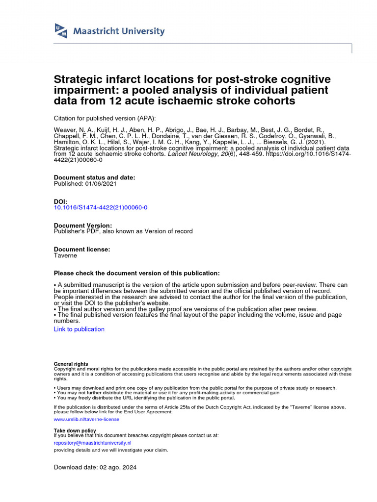 Verhey 2021 Strategic Infarct Locations For Post Stroke | PDF | Stroke ...