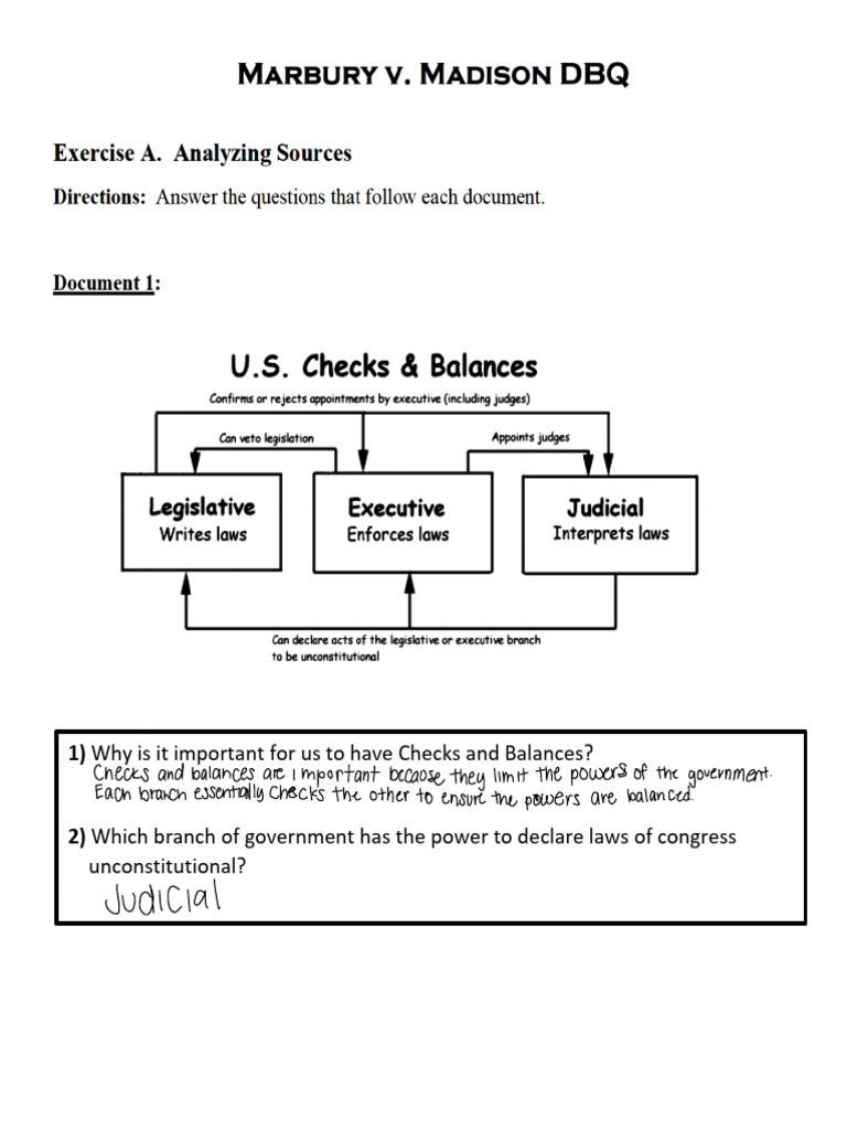 Marbury Vs Madison Q 1-3 Answers | PDF | Marbury V. Madison | Supreme ...