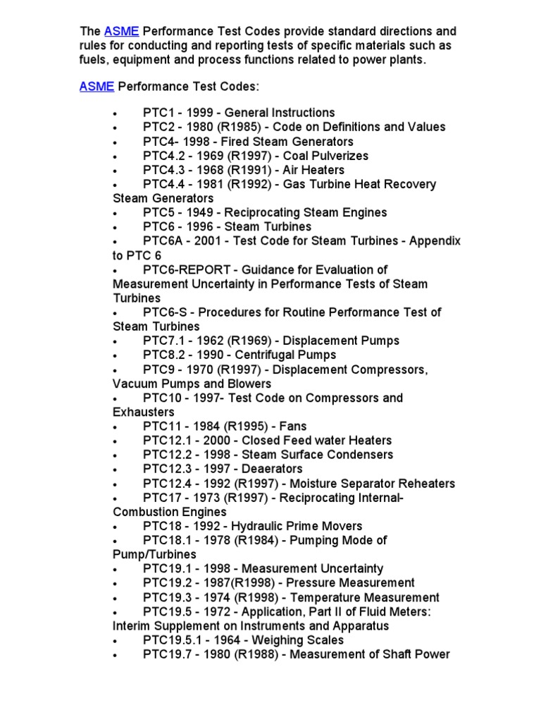 ASME Performance Test Codes Guide | PDF | Steam Engine | Gas Turbine