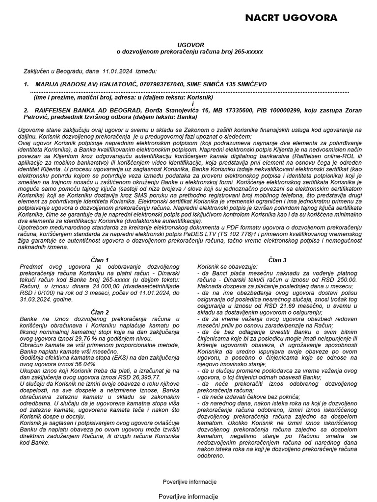 1097 - Nacrt Ugovora o Dozvoljenom Prekoračenju Računa | PDF