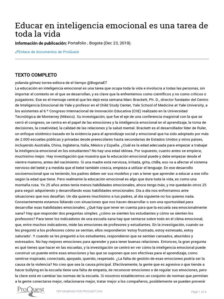 CP - LO 3 - S2 -Educar en inteligencia emocional es una tarea de toda la vida | PDF | Las ...