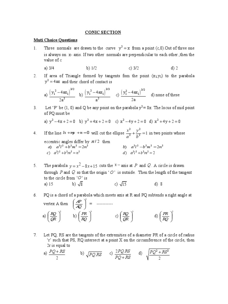 Conic Section Muti Choice Questions: P and P and O Is | PDF | Ellipse ...
