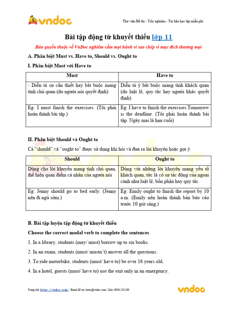 Bai Tap Dong Tu Khuyet Thieu Lop 11 | PDF