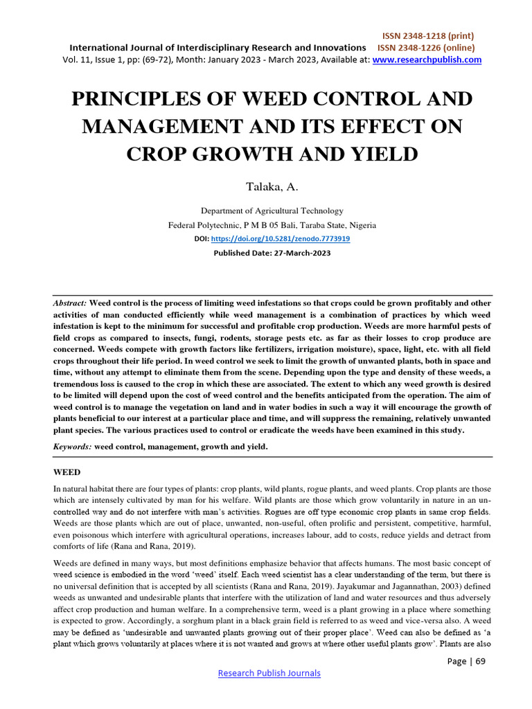 Weed Control Principles for Crop Yield | PDF | Weed | Agriculture