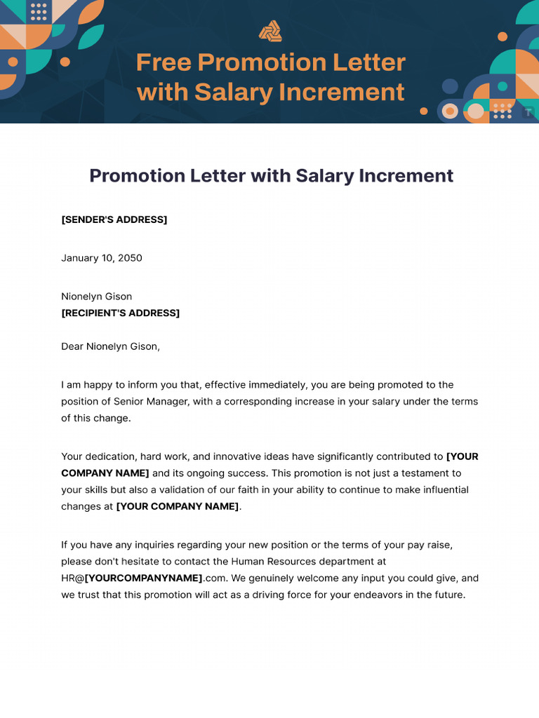 Promotion Letter with Salary Increment Template - Edit Online ...