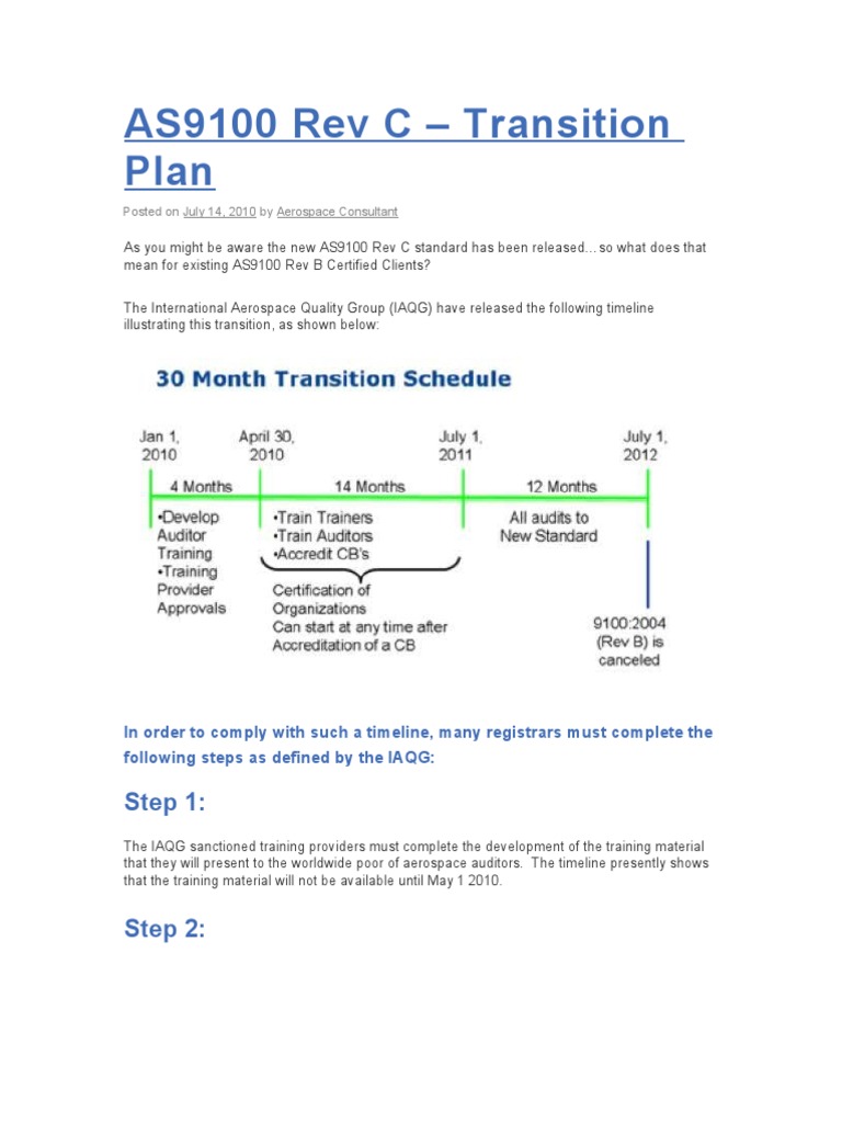 AS9100 Rev C - Transition Plan: Step 1 | PDF | Iso 9000 | Audit
