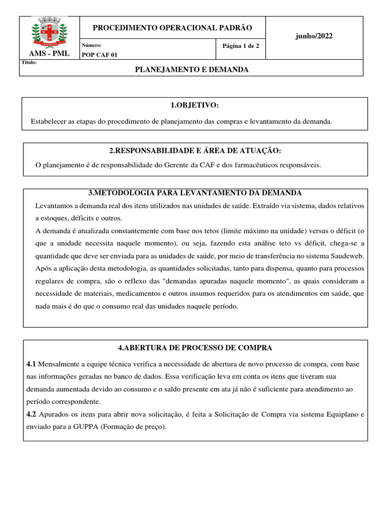 POP CAF 01 Planejamento e Demanda | PDF | Demanda