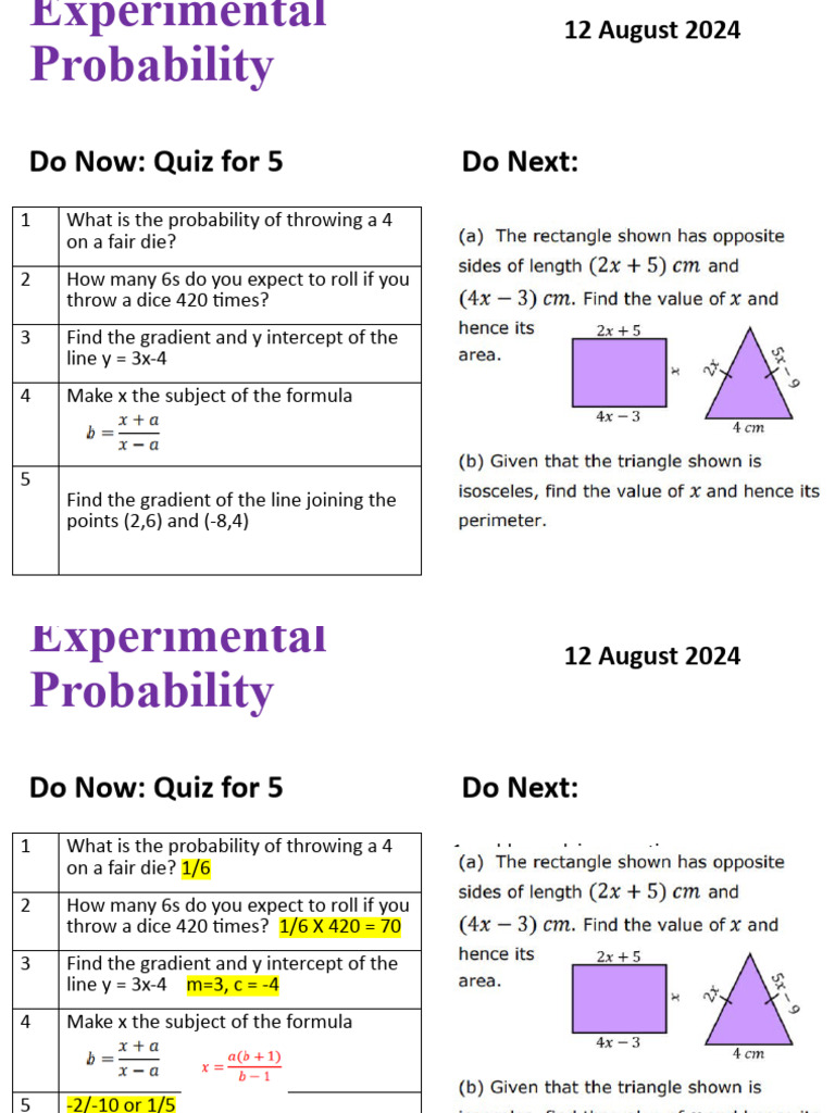 7.1D Probability Experiments + EXIT JKA | PDF | Probability | Odds