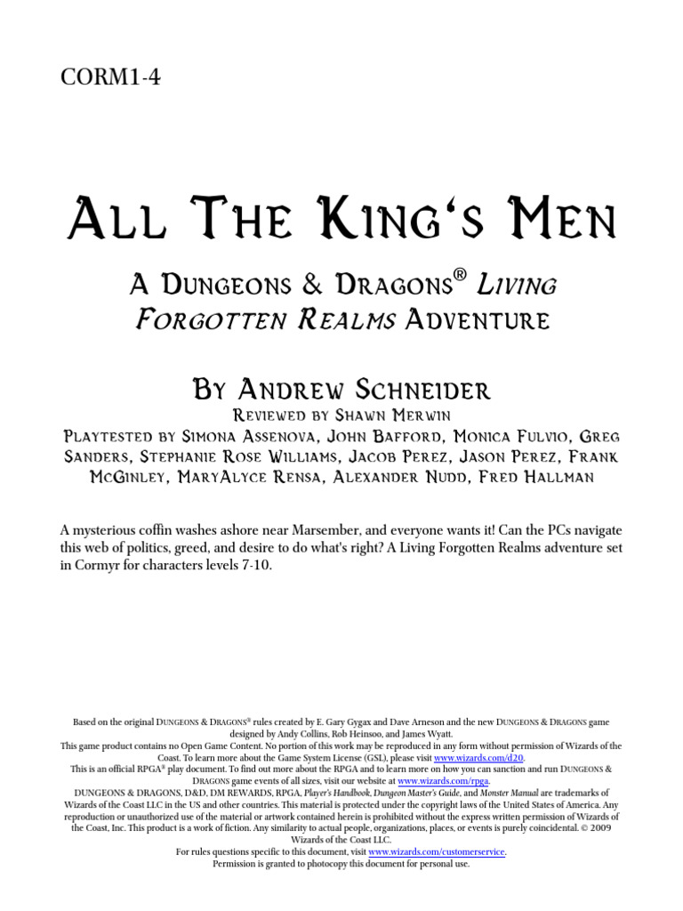 CORM1-4 All The King's Men | PDF | Dungeons & Dragons | Role Playing Games