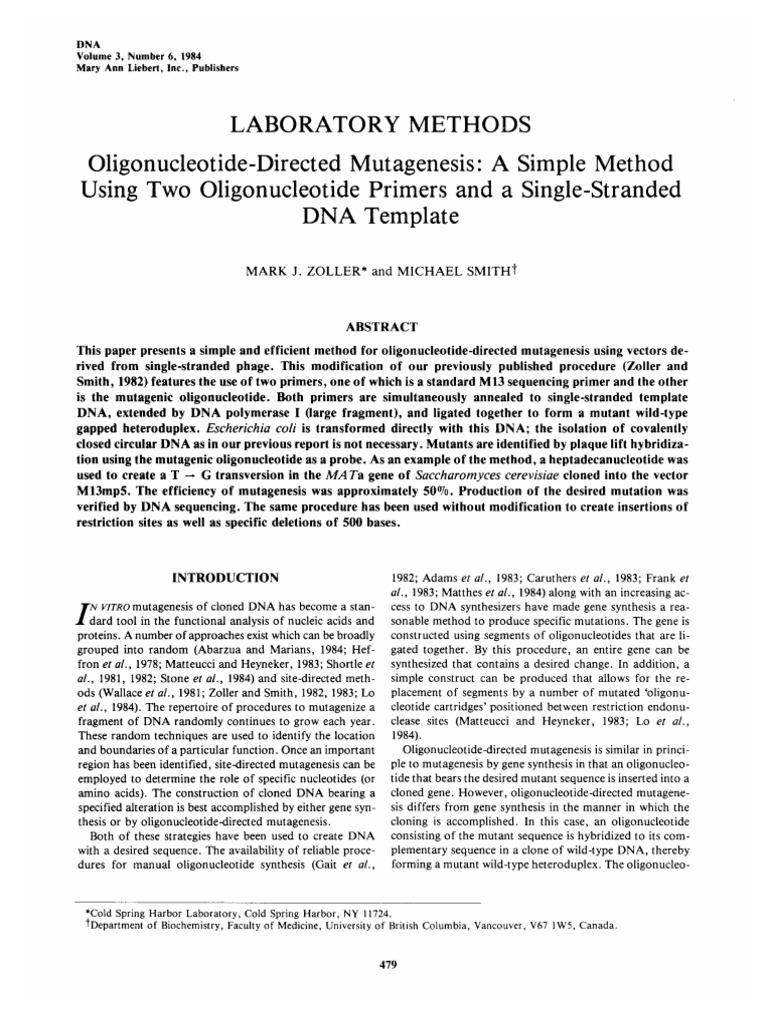Zoller 1984 | PDF | Primer (Molecular Biology) | Molecular Biology