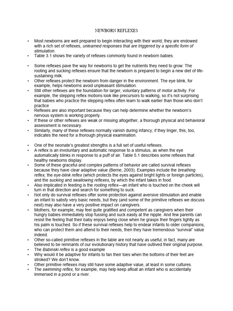 Newborn Reflexes | PDF | Infants | Rapid Eye Movement Sleep