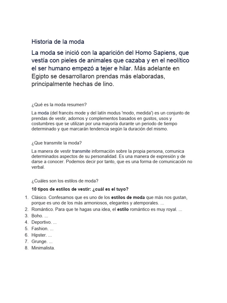 Historia de La Moda | PDF | Moda | Ropa