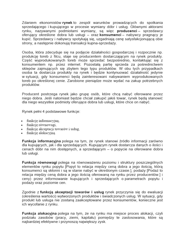 Rynek Funkcje Rodzaje Struktura | PDF
